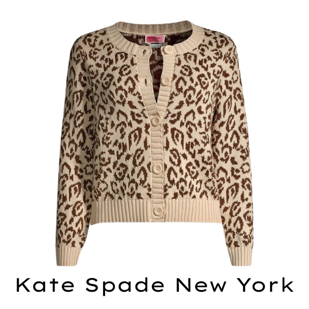 Kate Spade Panther Intarsia Cardigan Metallic Brown Gem